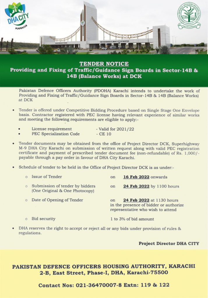 Tender Notice – Providing and Fixing of Traffic Guidance Sign Boards in ...