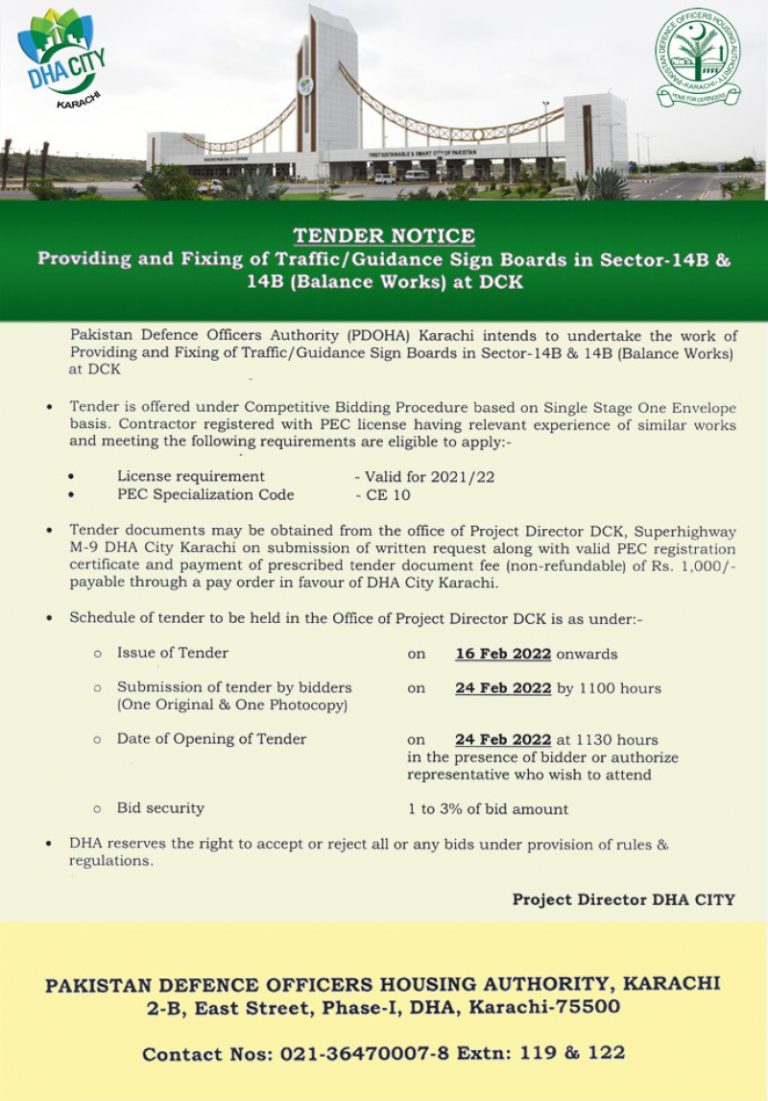 Tender Notice – Providing and Fixing of Traffic Guidance Sign Boards in ...