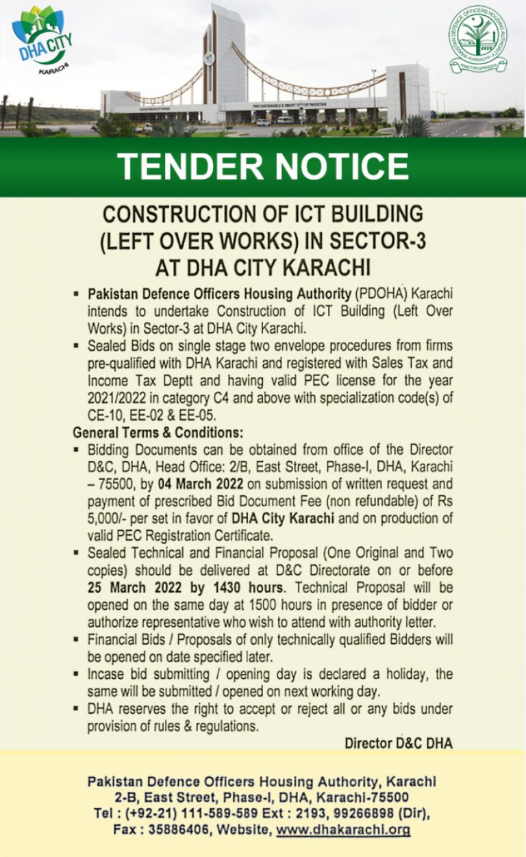 Tender Notice – Construction of ICT Building (Left Over Works) in ...