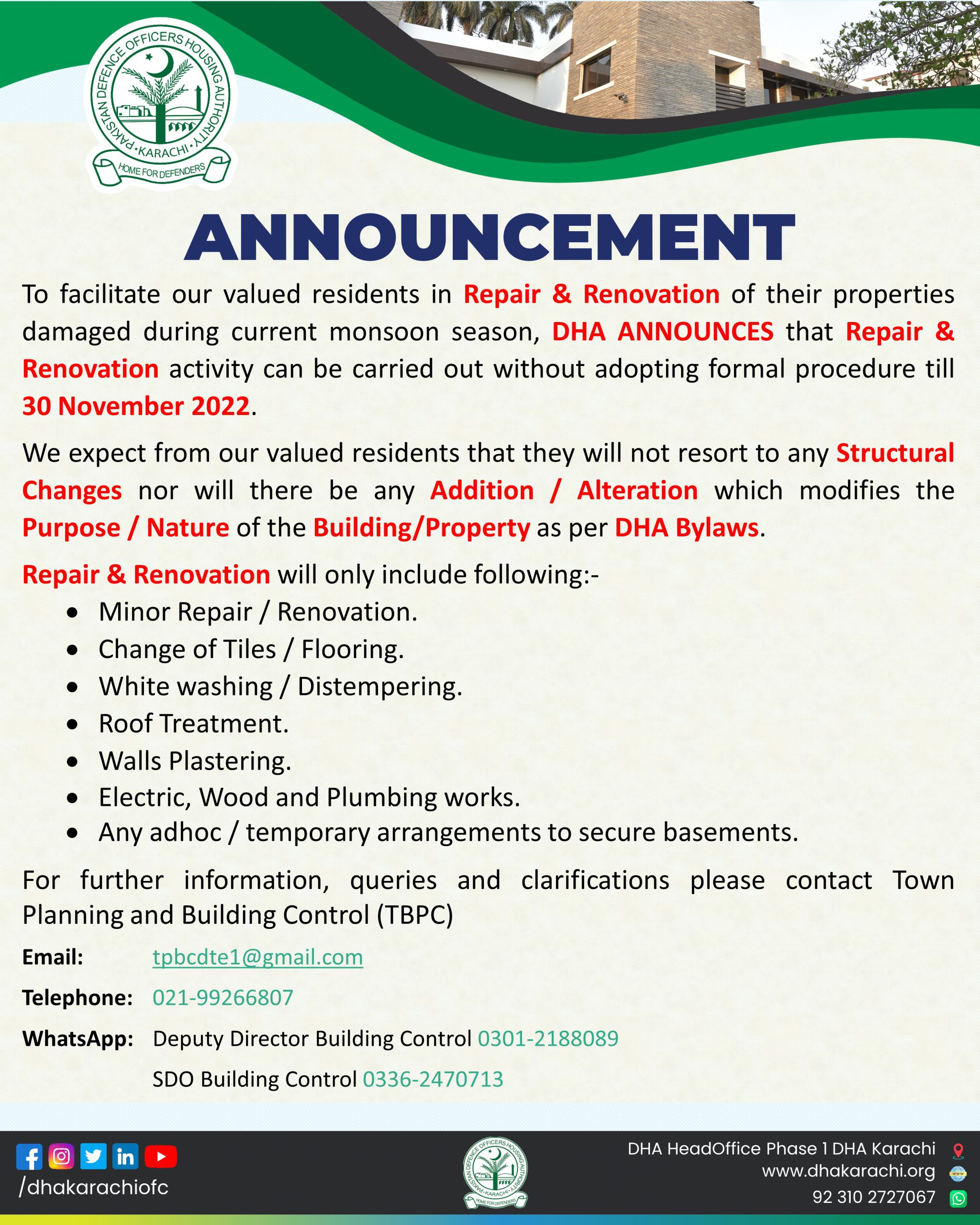 Announcement for DHA Residents – DHA Karachi