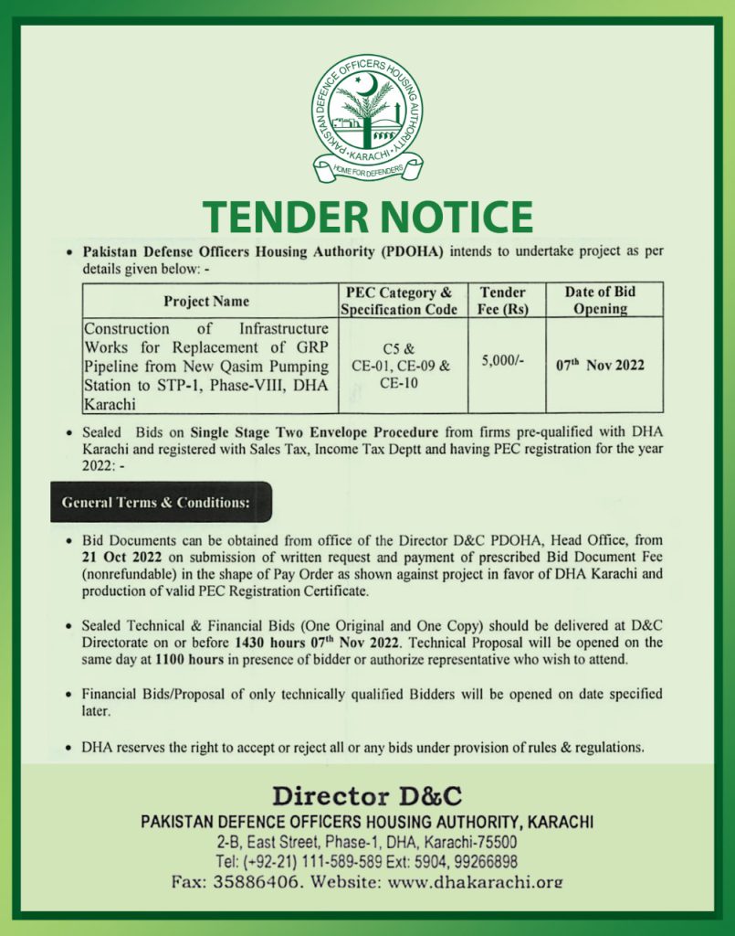 Tender Notice – Construction of Infrastructure Works for Replacement of GRP Pipeline from New ...