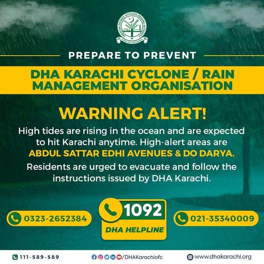 Warning Alert – Cyclone / Rain Management Organisation – DHA Karachi