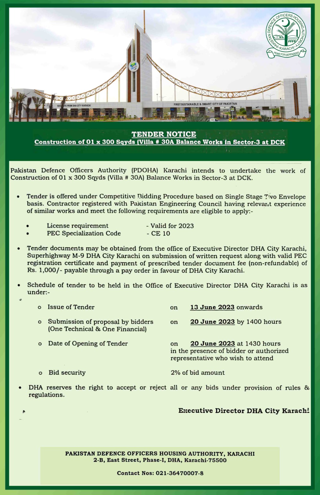 Tenders – DHA Karachi