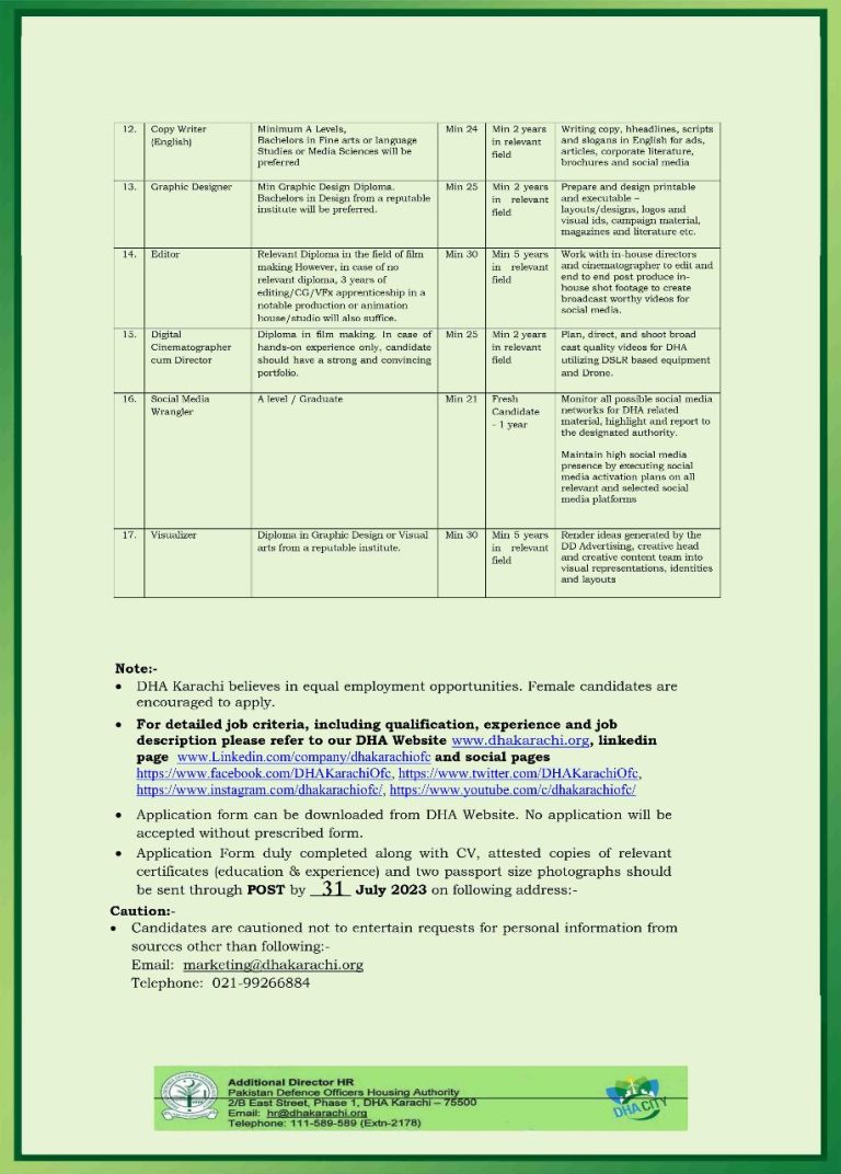 Career Opportunities – DHA Karachi
