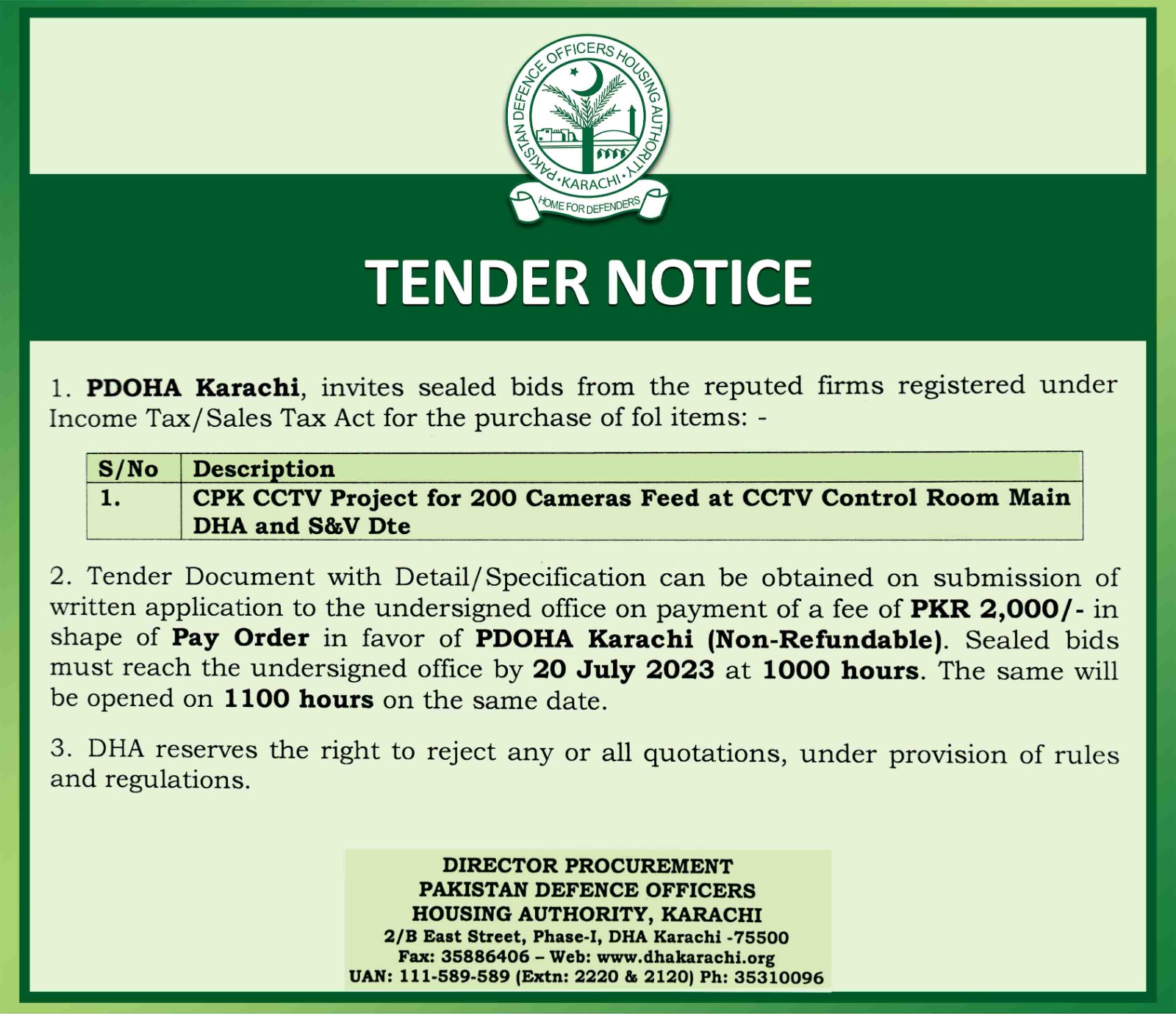 Tenders – DHA Karachi