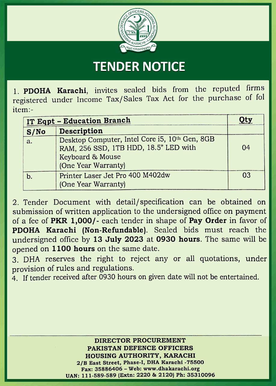 Tenders – DHA Karachi