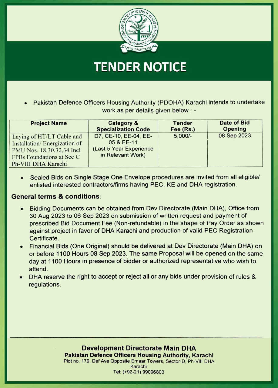 Tender Notice – Laying of HT/LT Cable and Installation / Energization ...