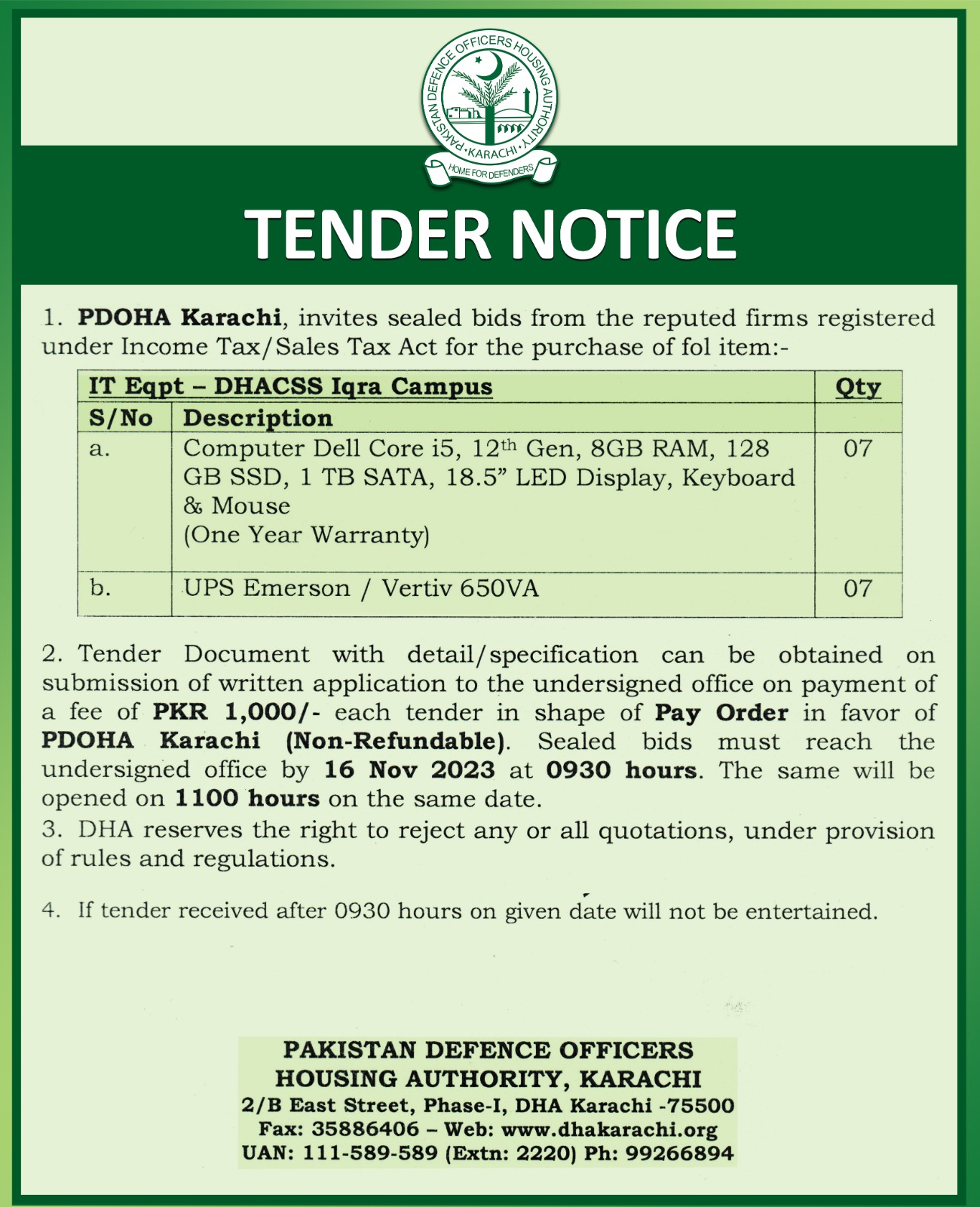 Tenders – DHA Karachi