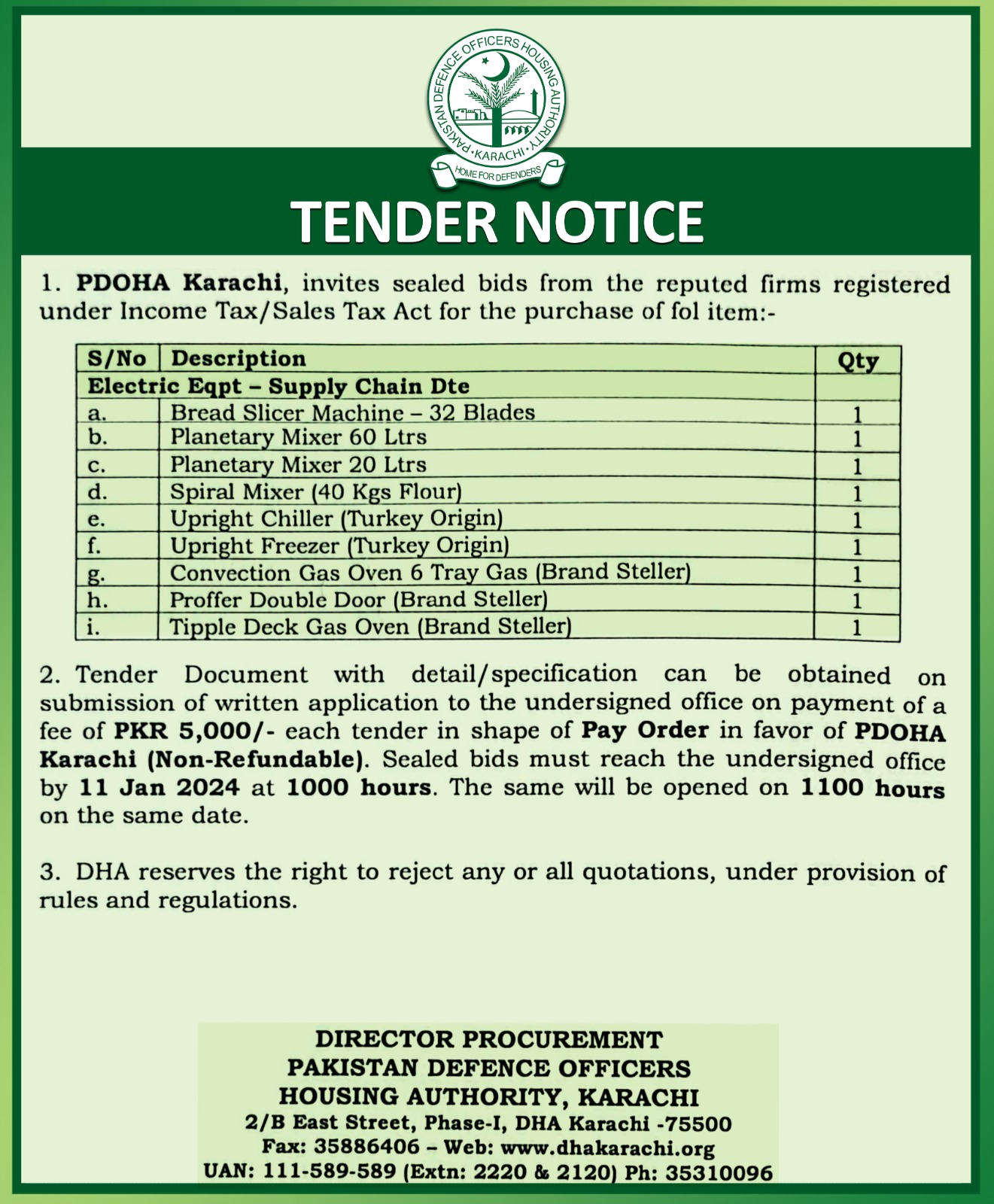 Tenders – DHA Karachi