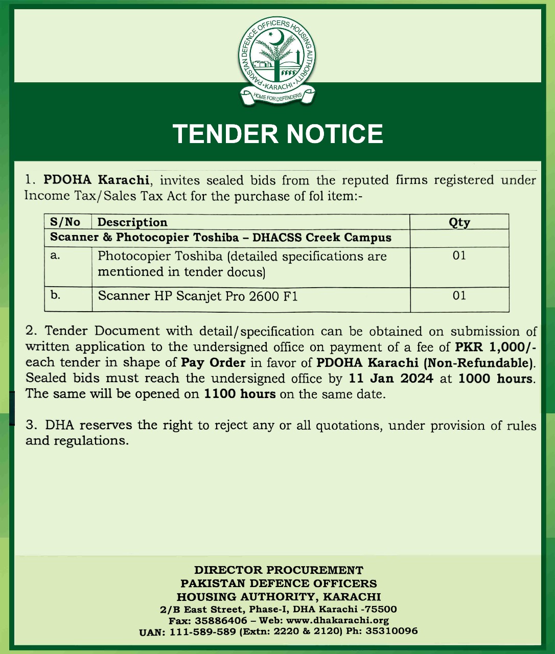 Tenders – DHA Karachi