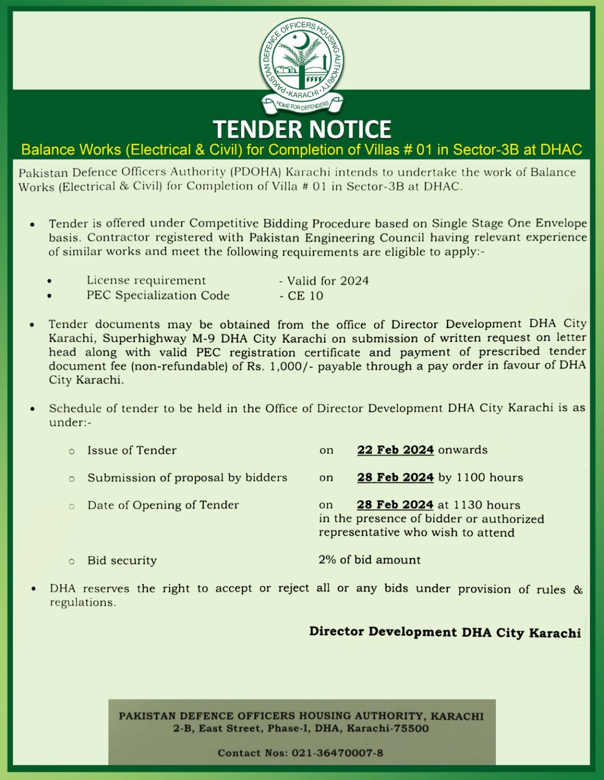 Tender Notice – Balance Works (Electrical & Civil) for Completion of ...