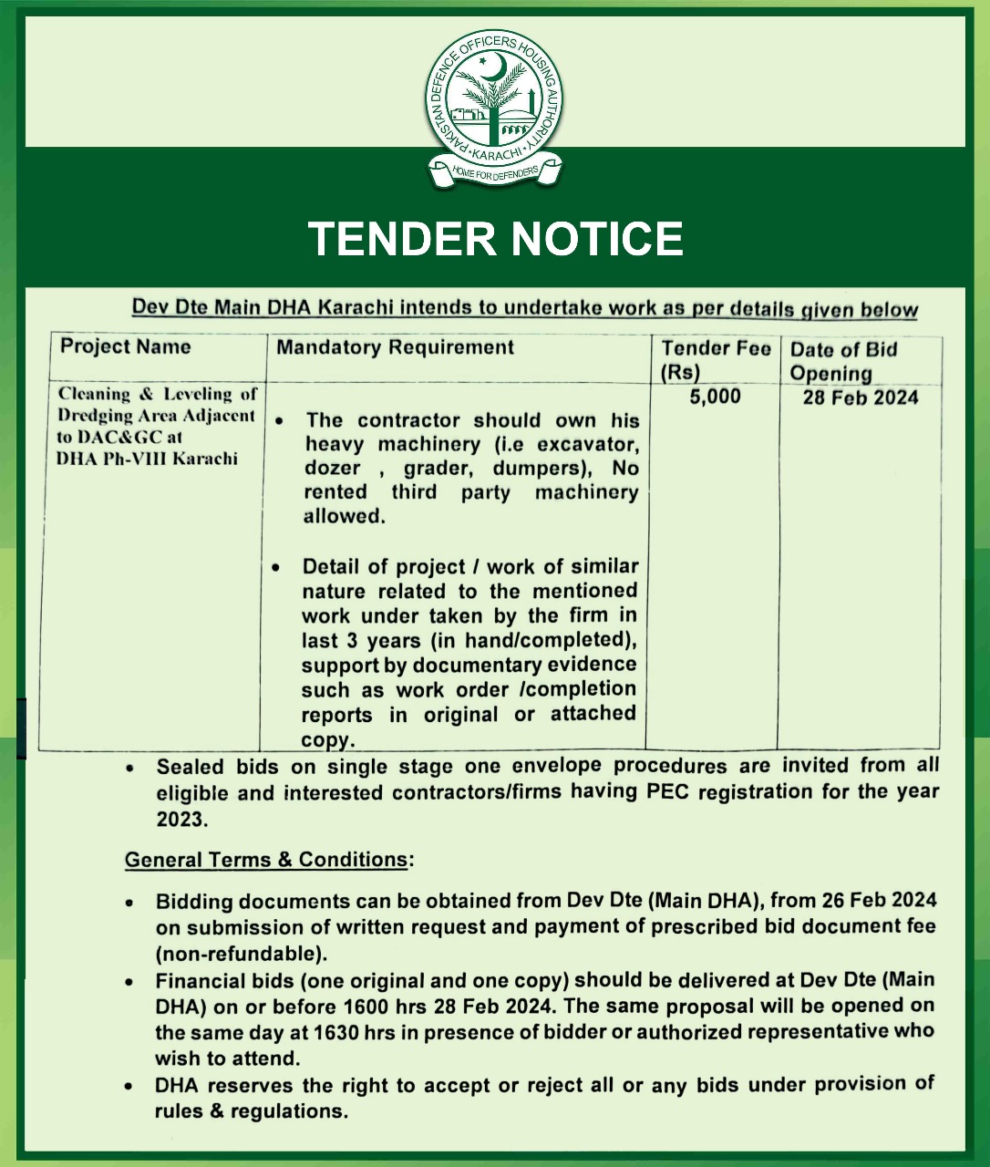 Tenders – DHA Karachi