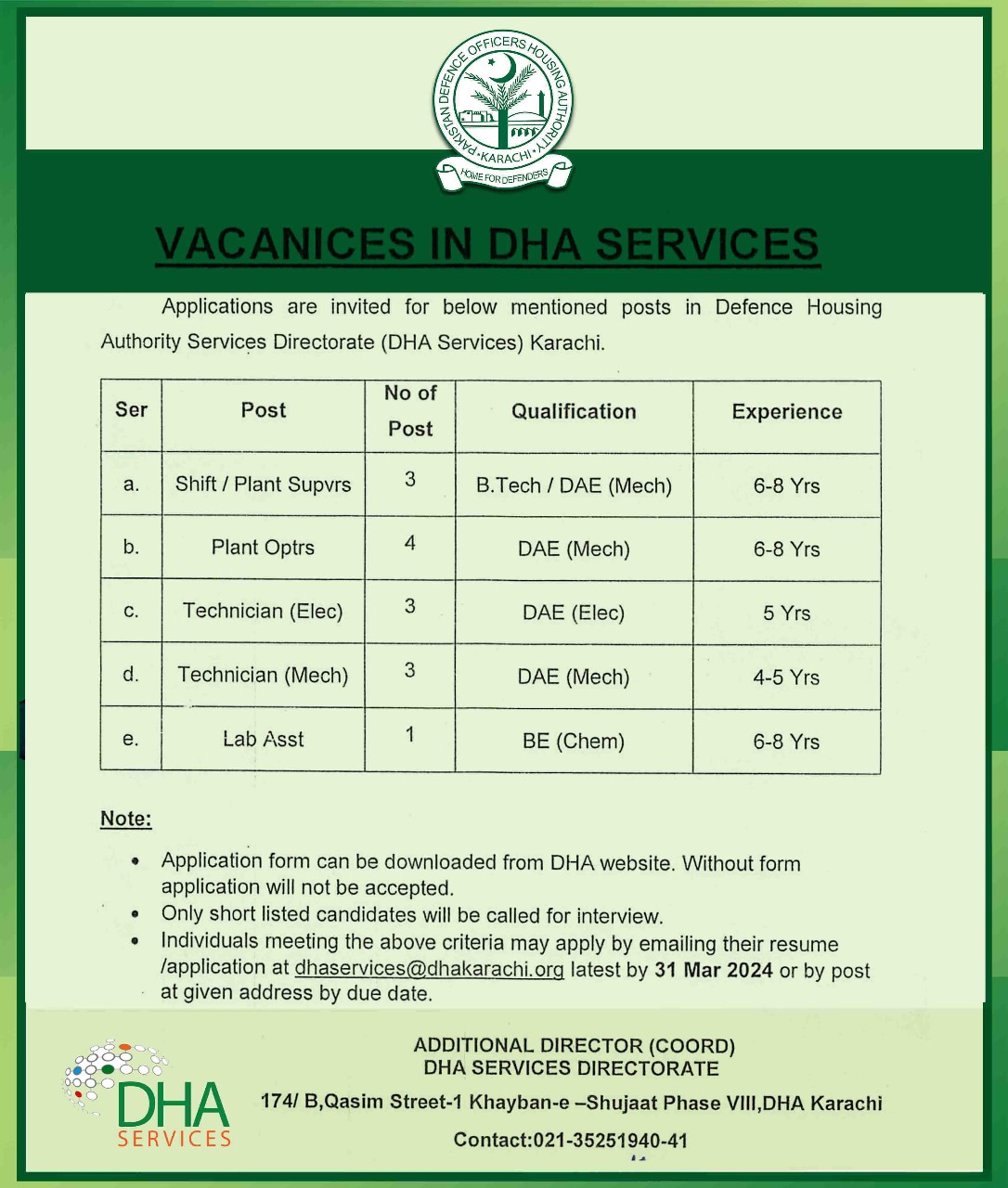 Vacancies in DHA Services – DHA Karachi