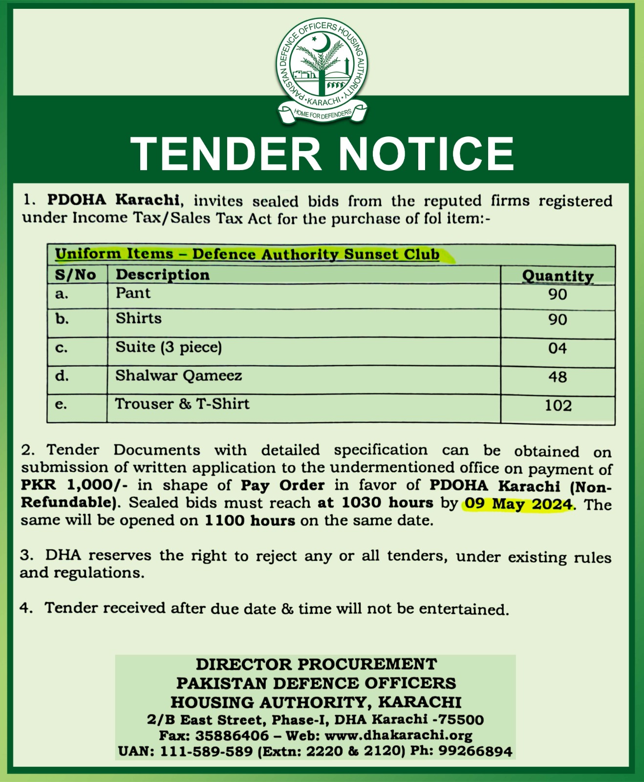 Tenders – DHA Karachi