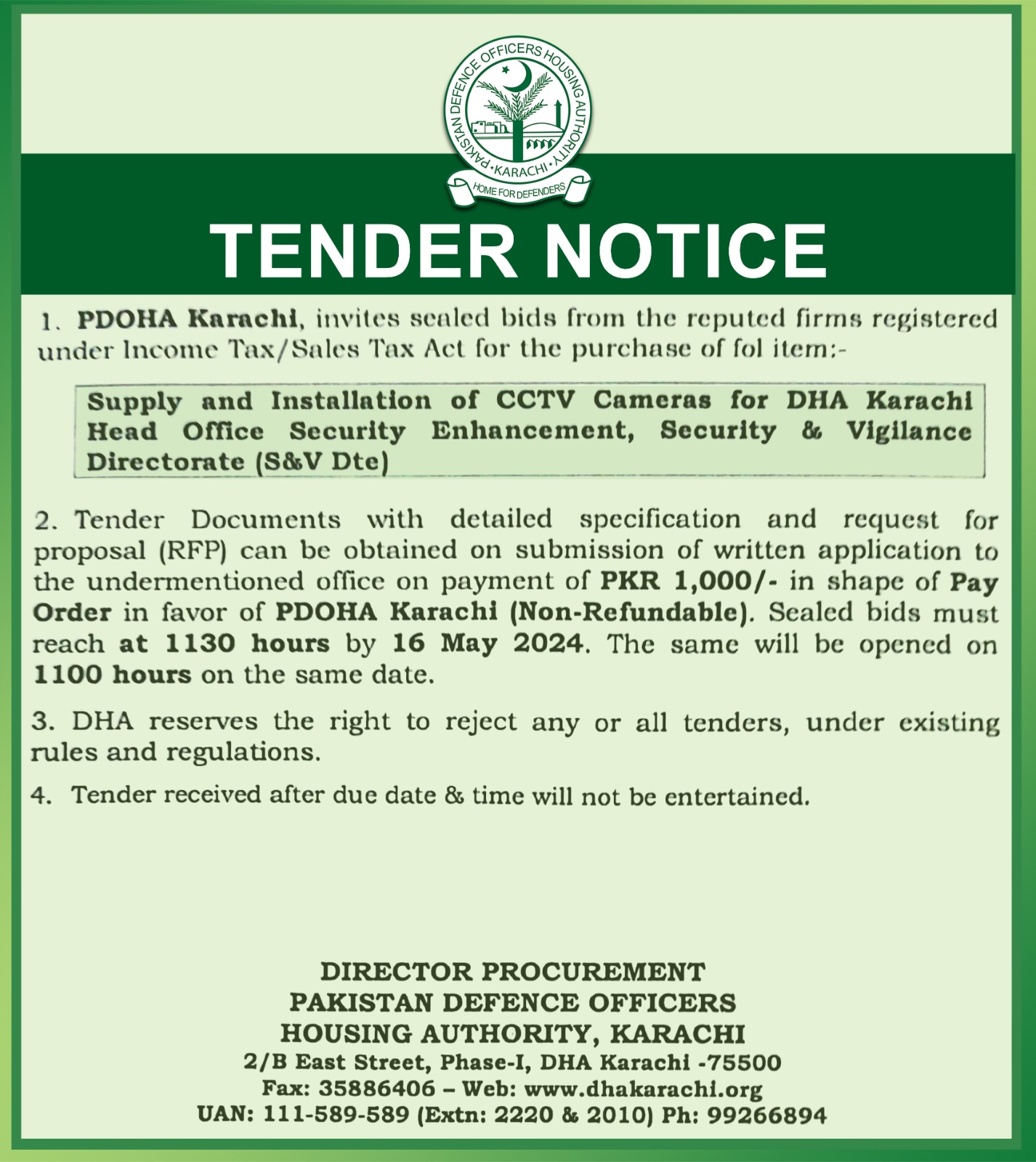 Tenders – DHA Karachi