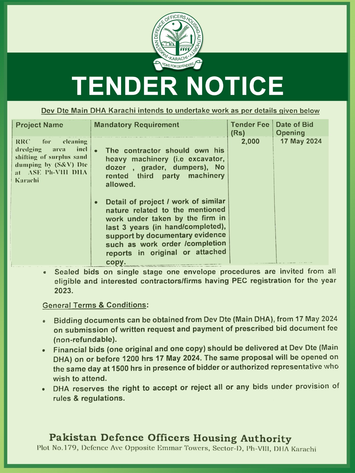 Tenders – DHA Karachi