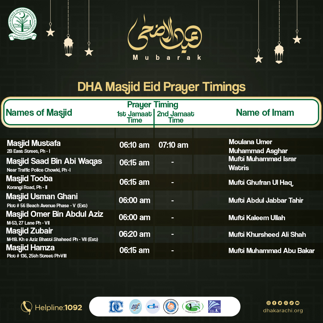Eid-ul-Adha Namaz Timings – DHA Karachi