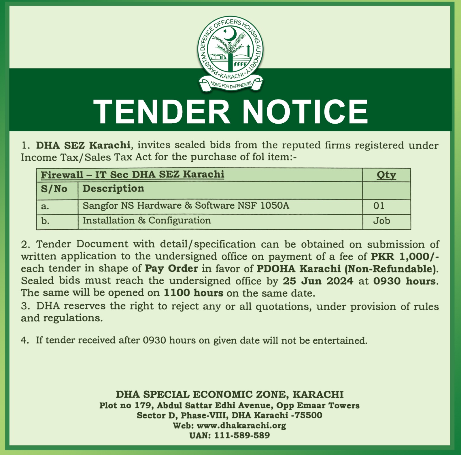 Tenders – DHA Karachi