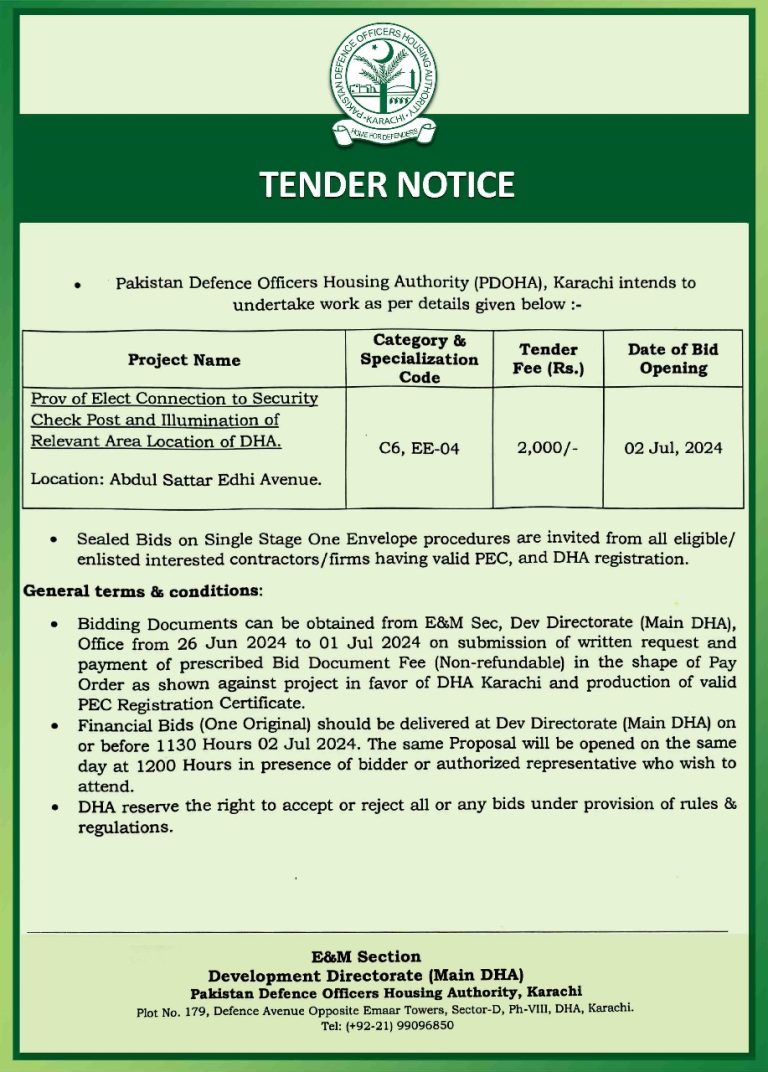 Tender Notice – Prov of Elect Connection to Security Check Post and ...