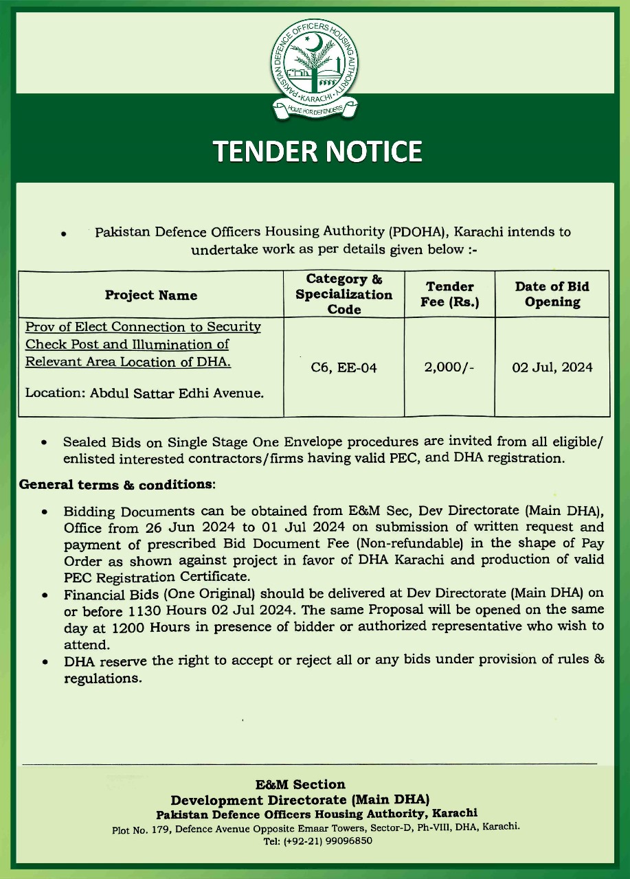 Tender Notice – Prov of Elect Connection to Security Check Post and ...