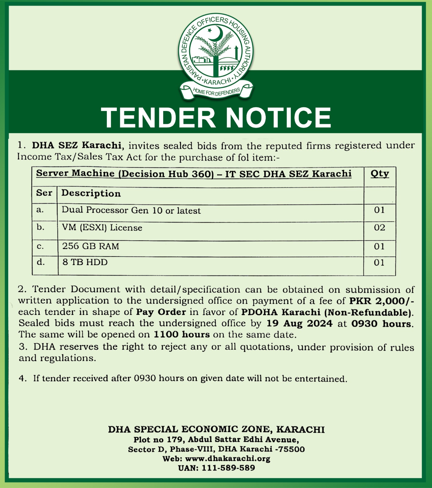 Tenders – DHA Karachi