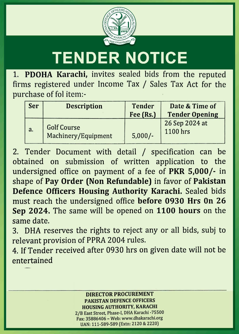 Tenders – DHA Karachi