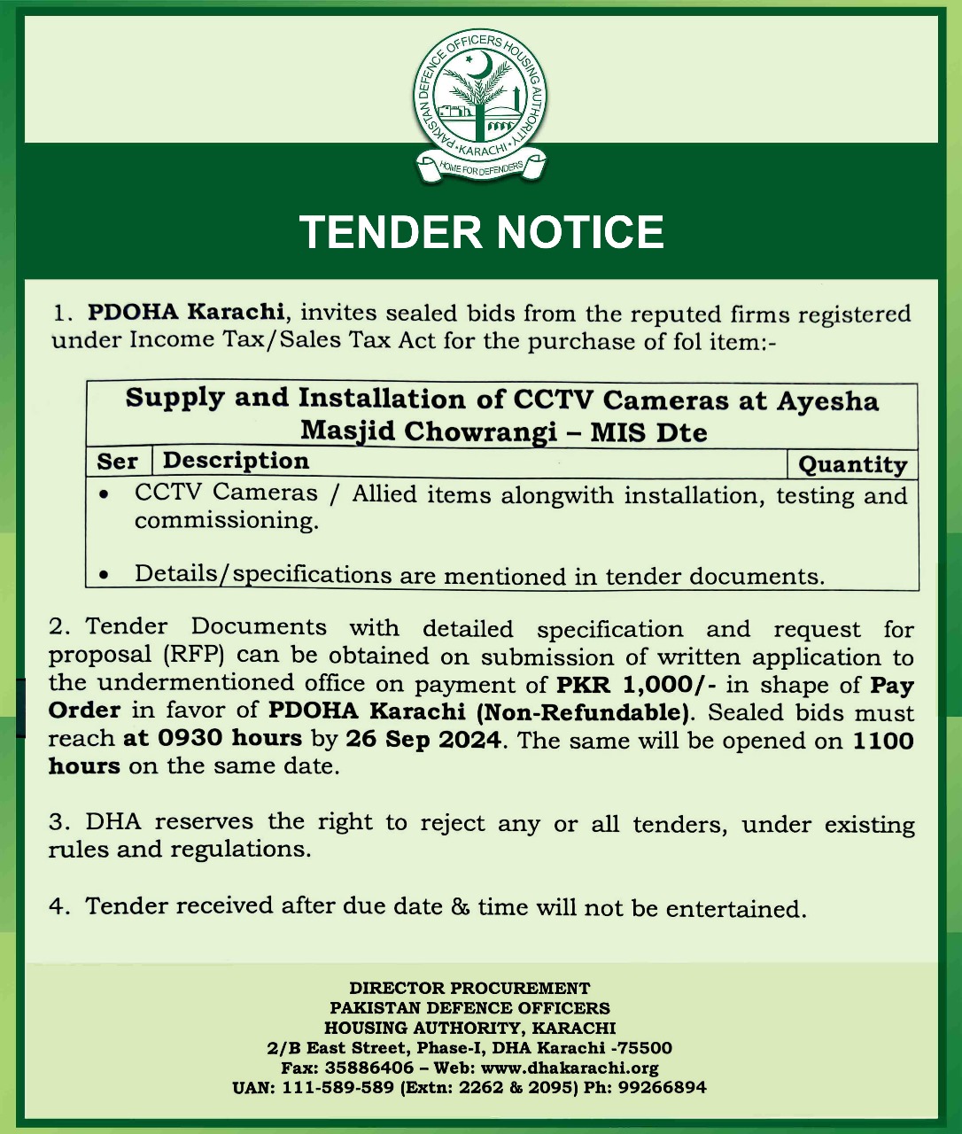 Tenders – DHA Karachi