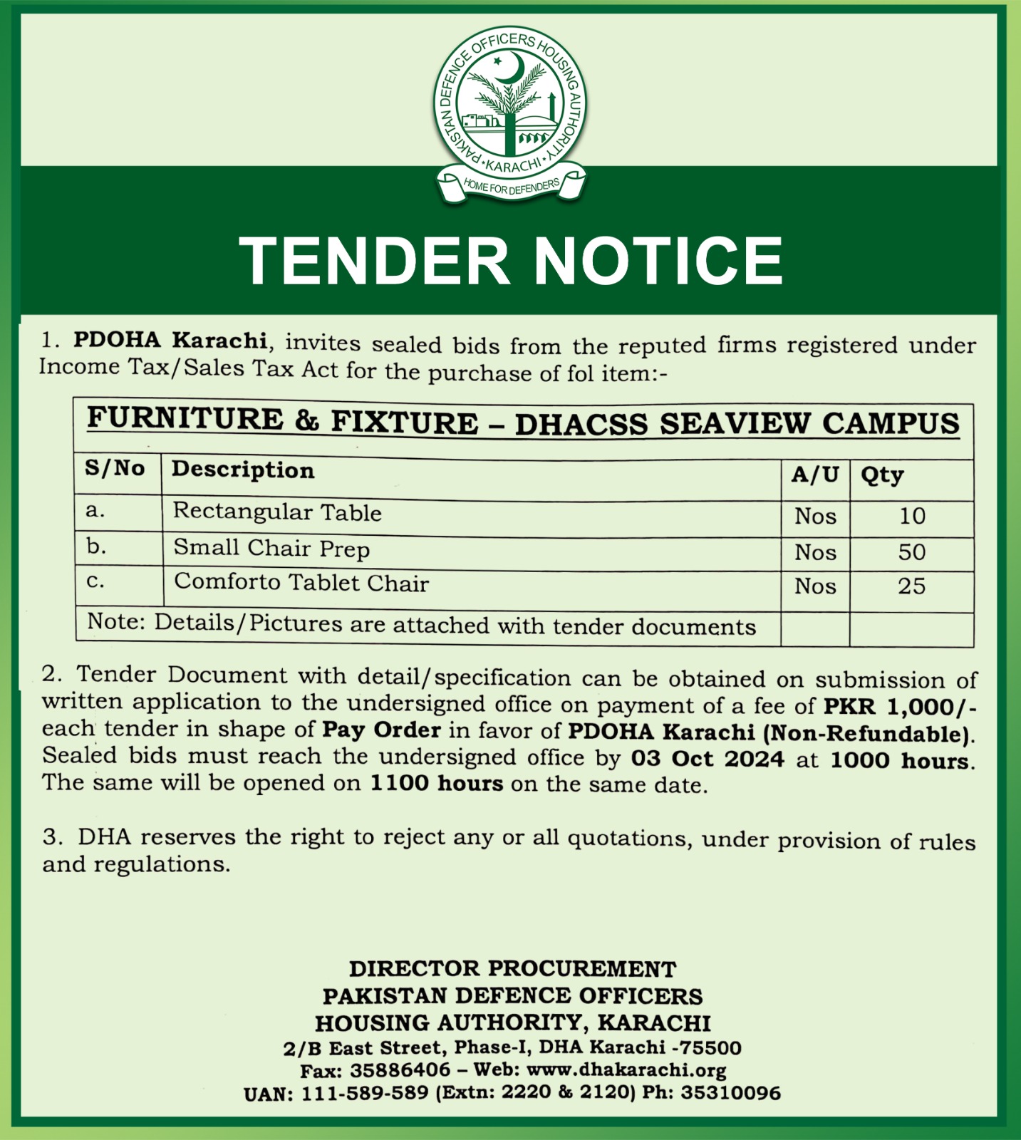 Tenders – DHA Karachi