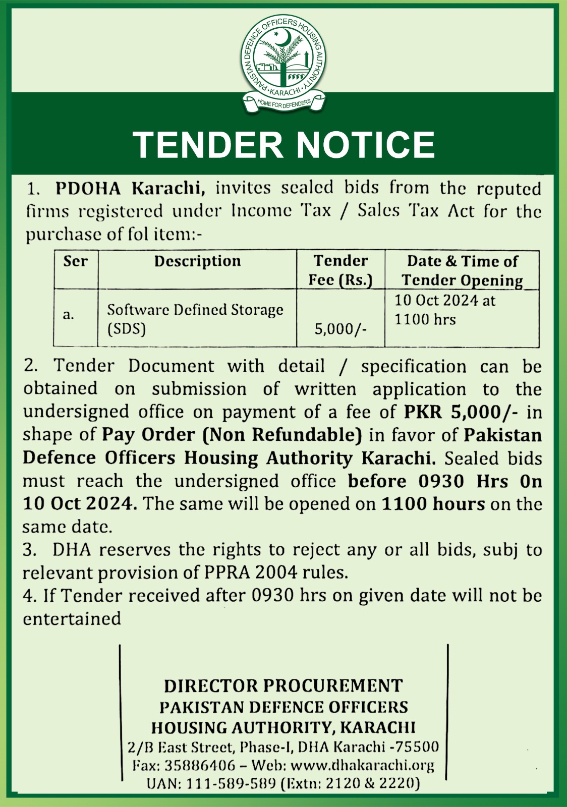 Tenders – DHA Karachi