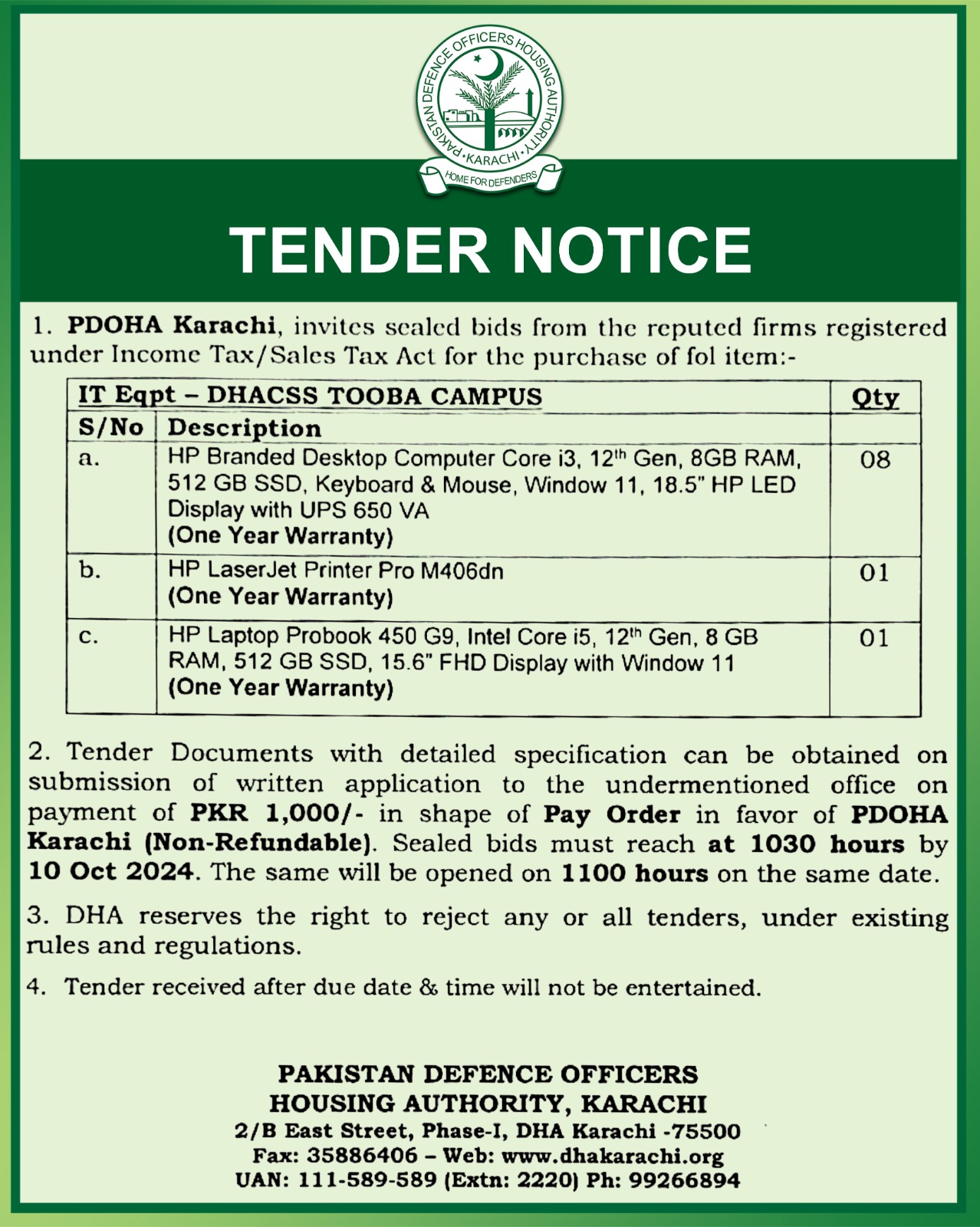 Tenders – DHA Karachi