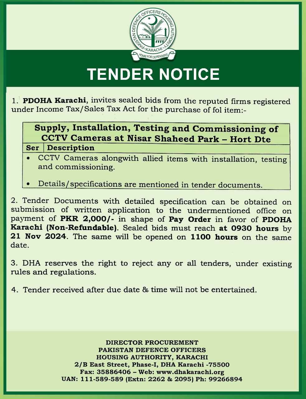 Tender Notice – Supply, Installation, Testing and Commissioning of CCTV ...