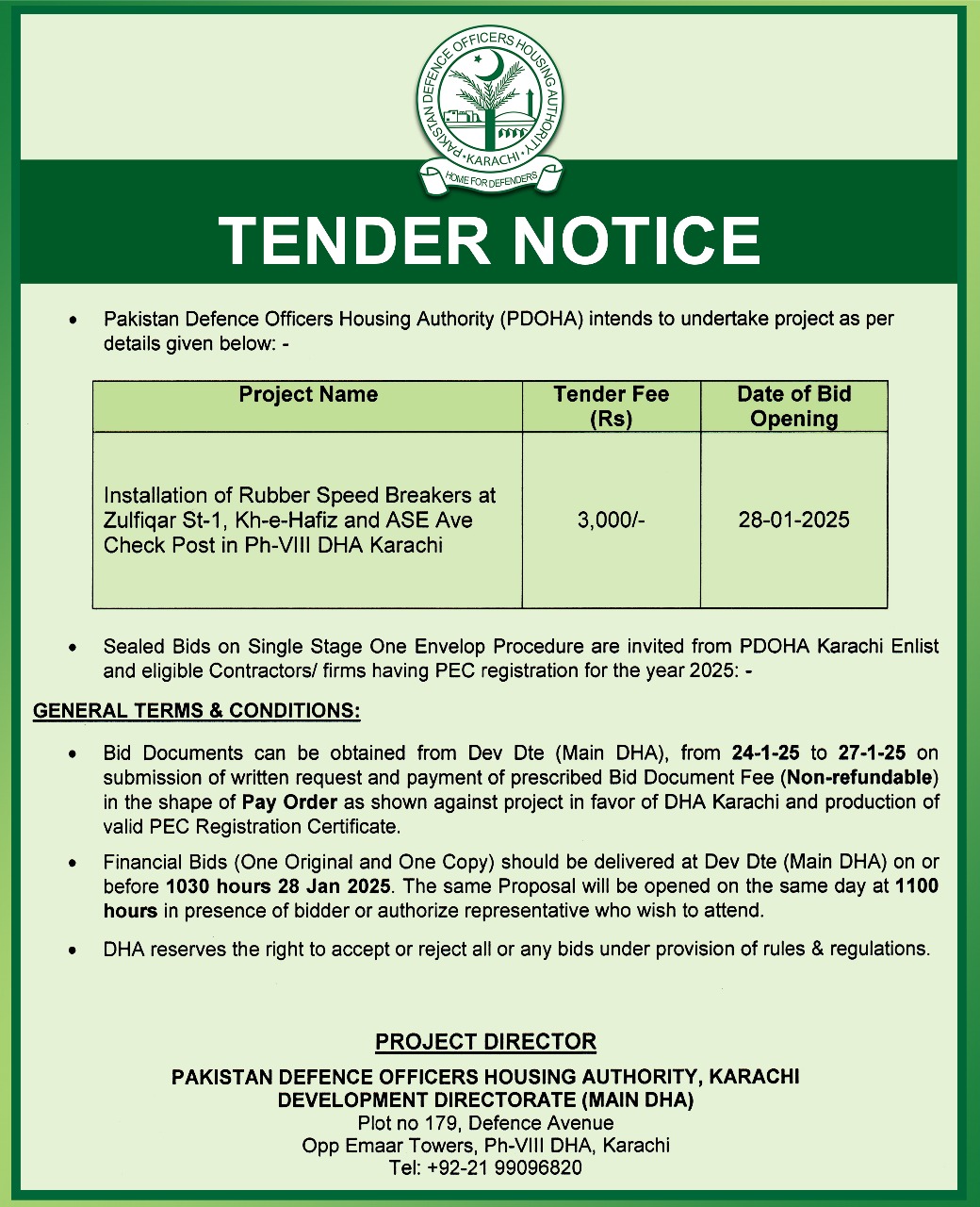Tenders – DHA Karachi
