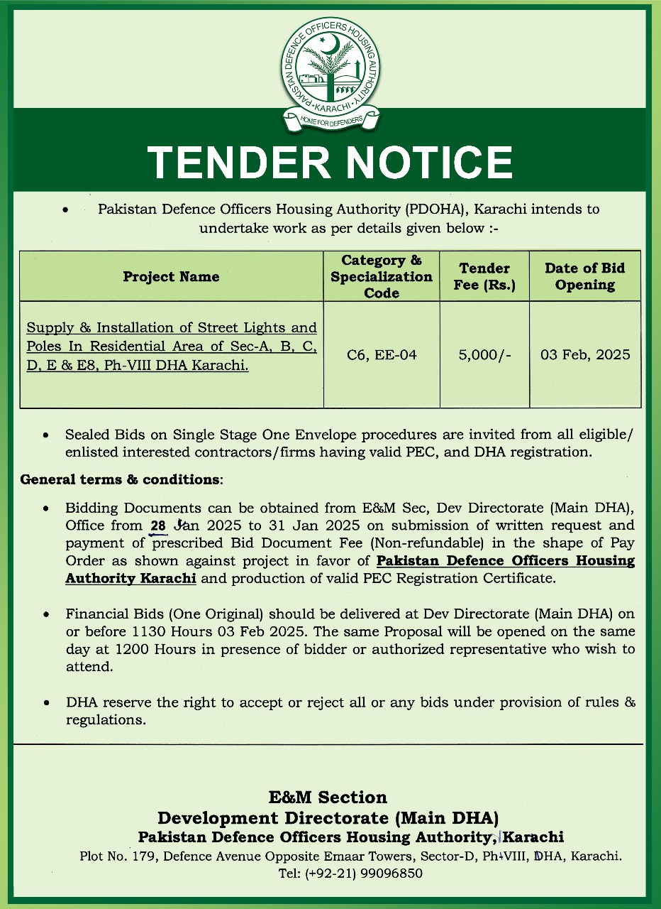 Tenders – DHA Karachi
