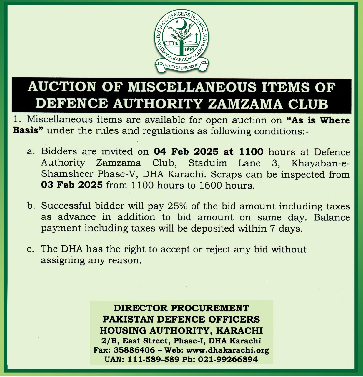 Tenders – DHA Karachi