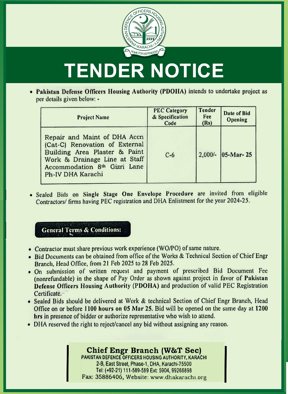 Tenders – DHA Karachi