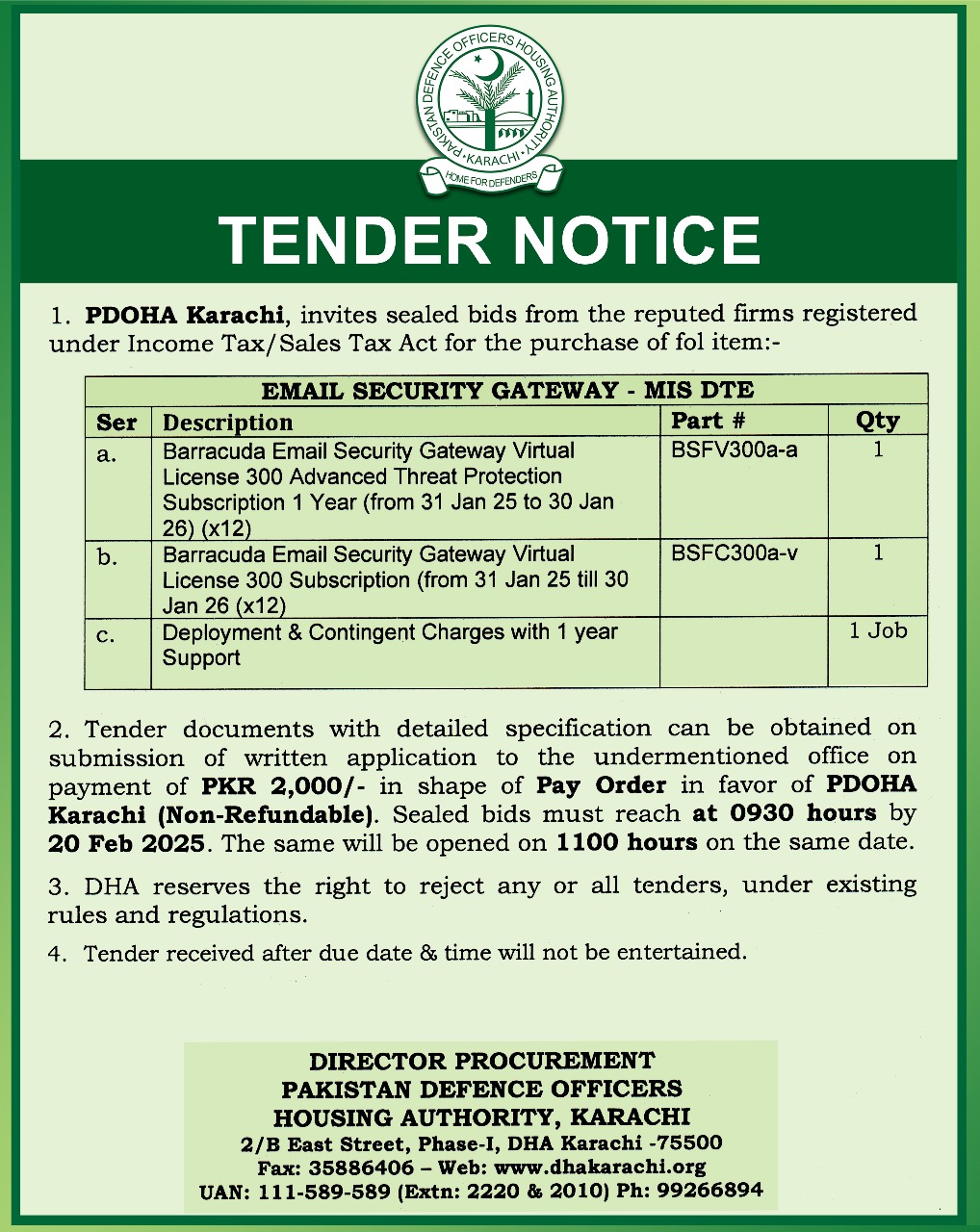 Tenders – DHA Karachi