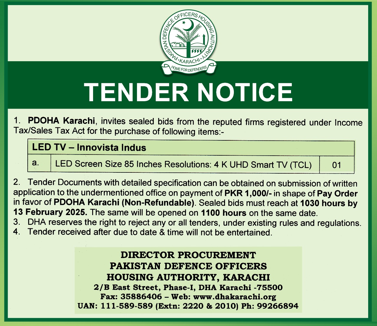 Tenders – DHA Karachi