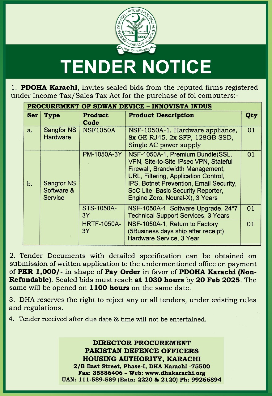 Tenders – DHA Karachi