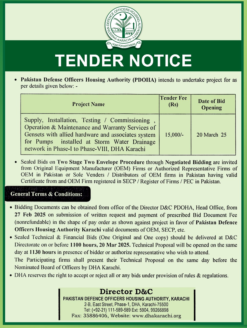 Tenders – DHA Karachi