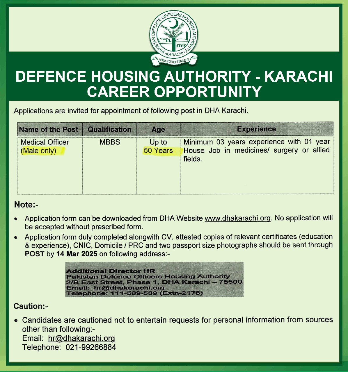 Career Opportunity – DHA Karachi
