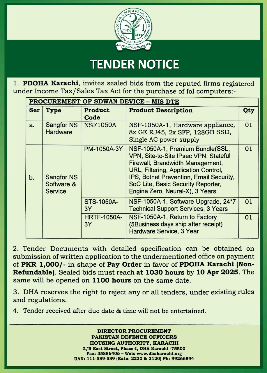 Tenders – DHA Karachi