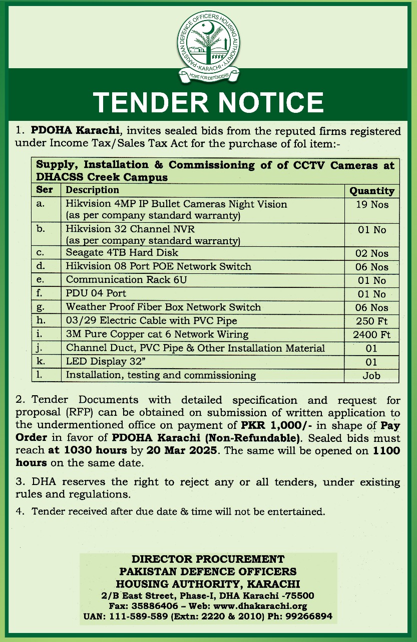 Tenders – DHA Karachi