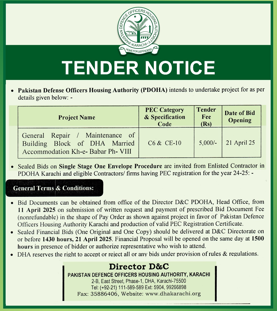 Tenders – DHA Karachi