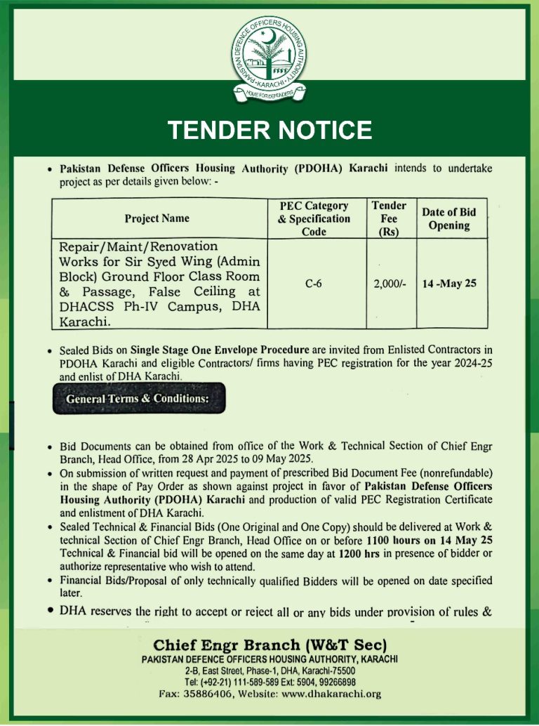 Tender Notice – Repair / Maintenance / Renovation Works for Sir Syed ...