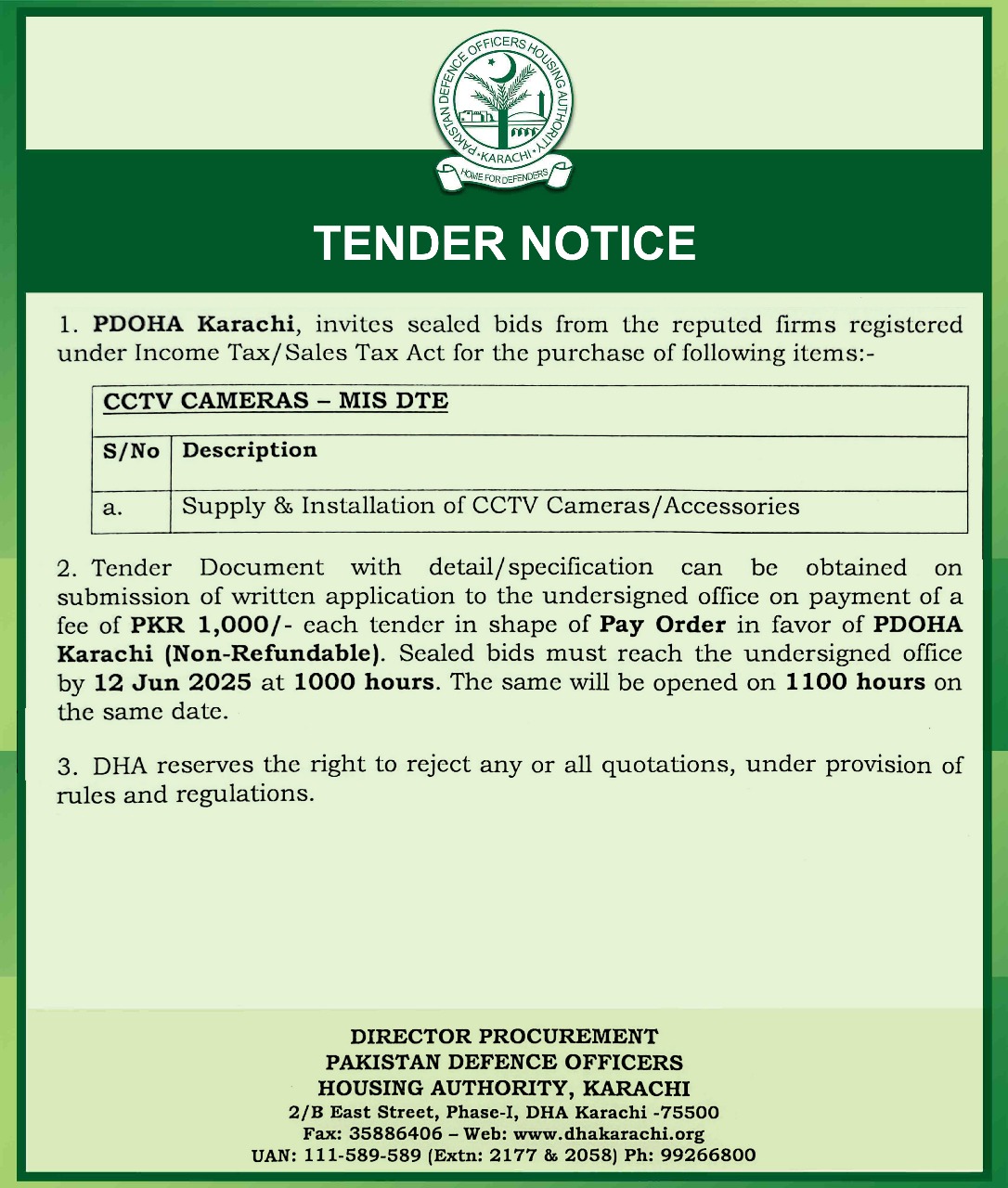 Tenders – DHA Karachi