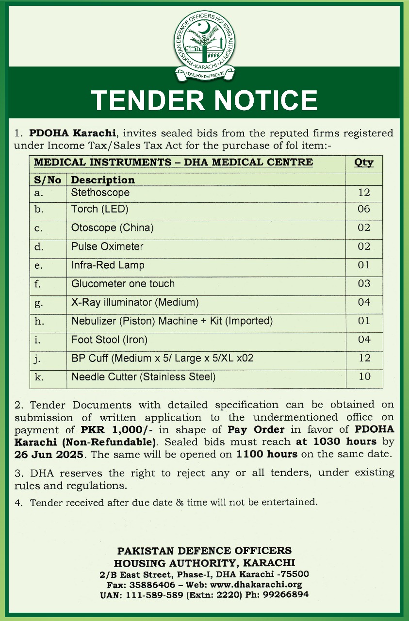 Tenders – DHA Karachi