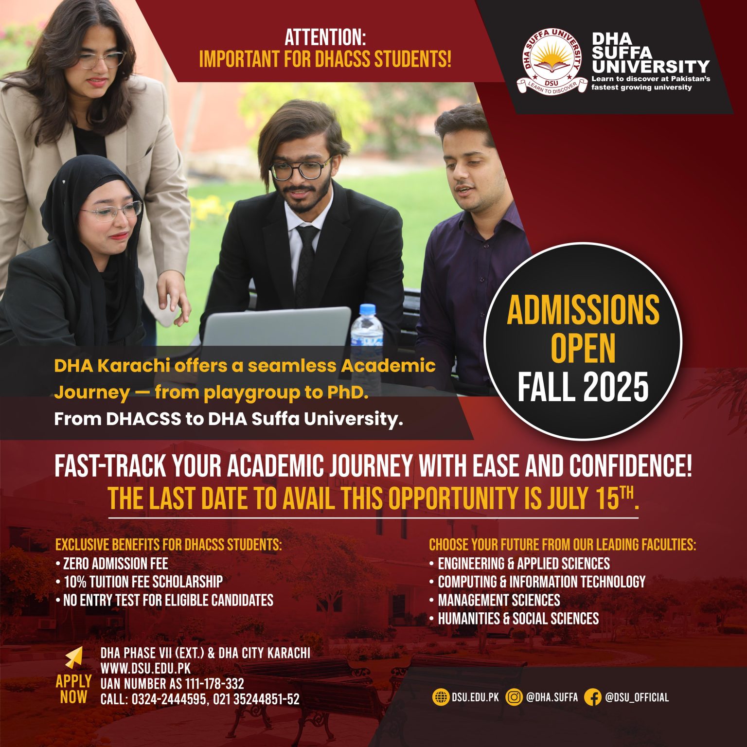 Admissions for Fall 2025 at DHA Suffa University – DHA Karachi
