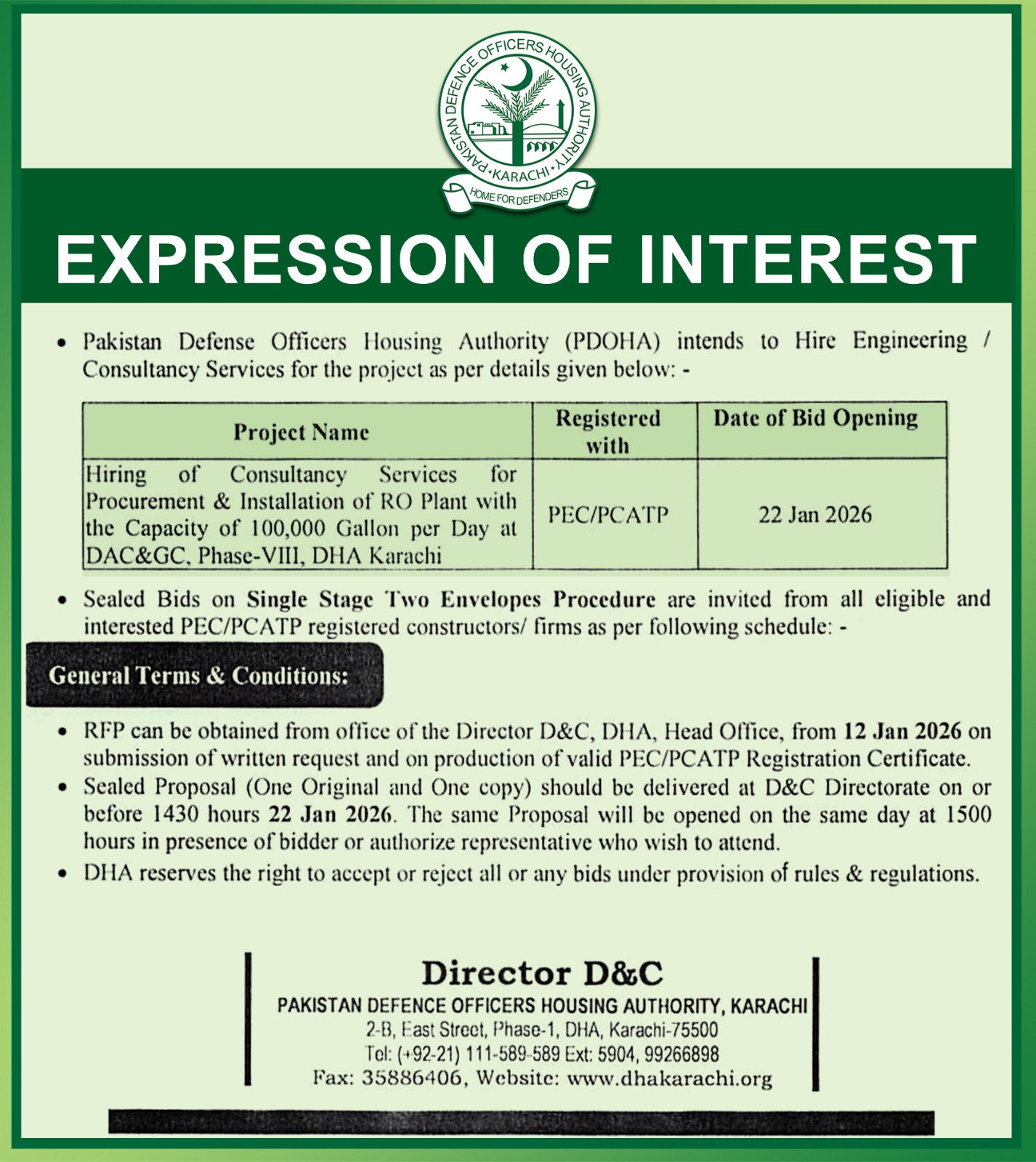 Expression of Interest – DHA Karachi