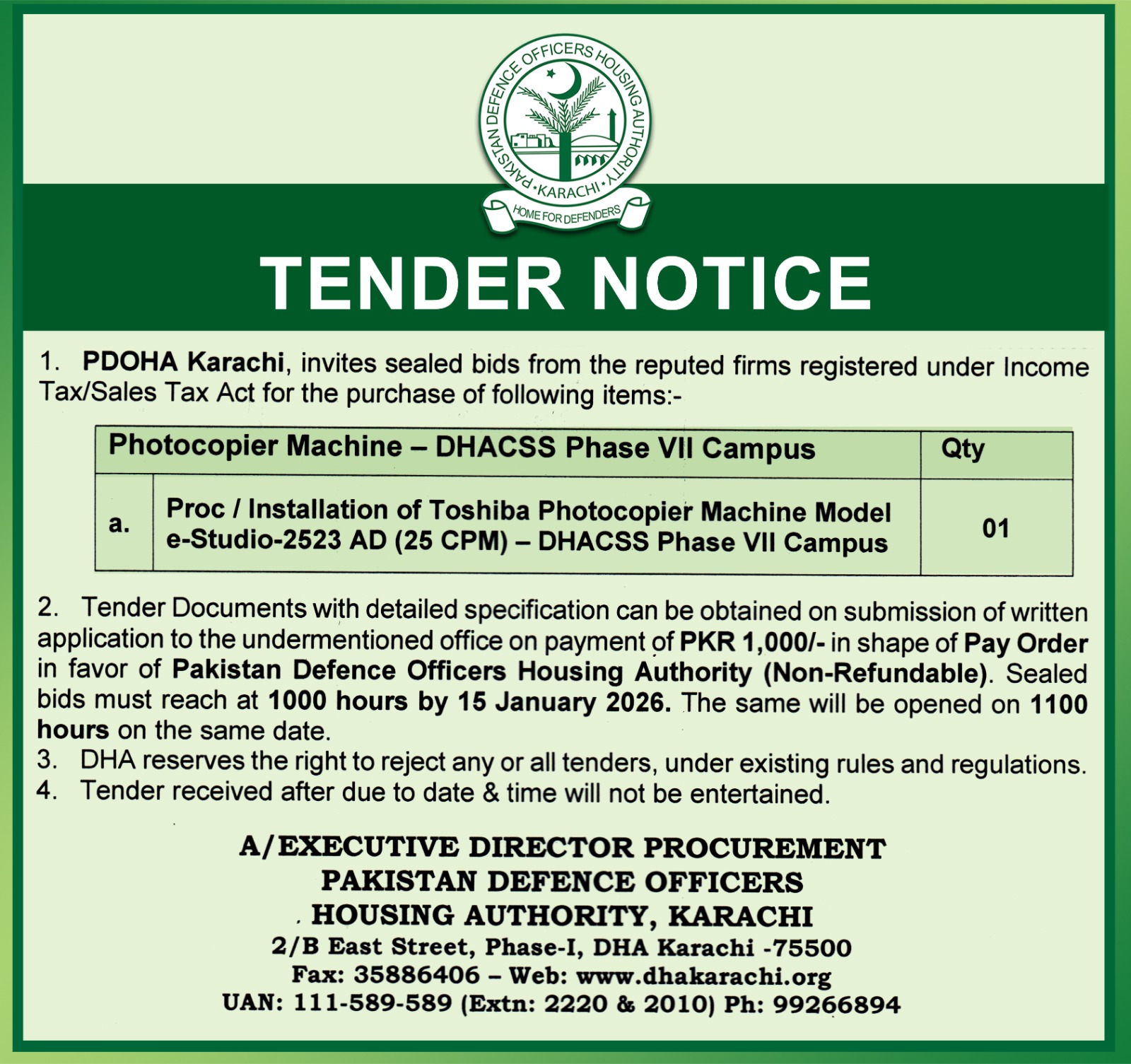 Tenders – DHA Karachi