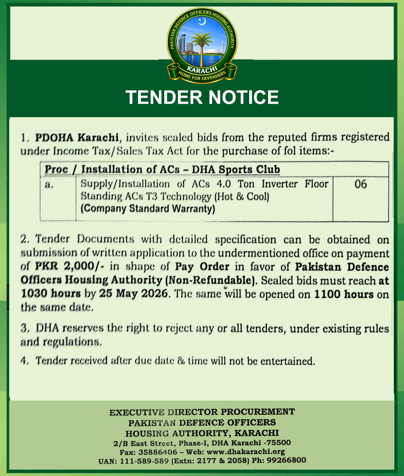 Tenders – DHA Karachi